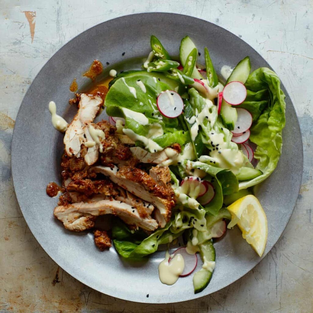 Dukkah Crusted Chicken Shawarma Salad with Tahini Ranch | Udento